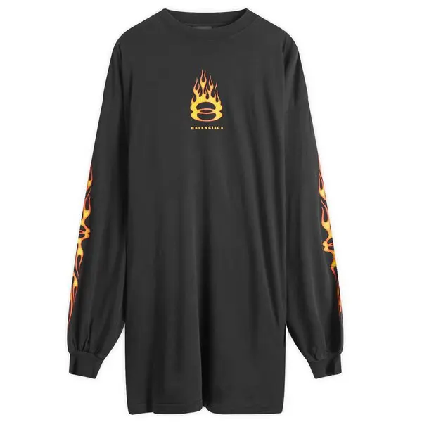Balenciaga Flame Long Sleeve T Shirt In Washed Out Black - 55% Off